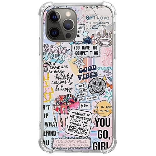 Elifi Edeal Inspirational Quote Collage Case for iPhone 12 Pro Max, Cute Beige Creative Dreamy Wall Cover for Girls Boys Women Men, Unique Trendy TPU Bumper Cover Case for iPhone 12 Pro Max