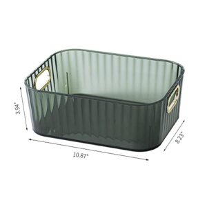 Plastic Storage Bins, Food Storage Bins with Handles, Stackable PET Organizer Baskets for Refrigerator, Cabinet, Kitchen, Countertops, Cupboard Organization - 2 Pcs (Clear Green)