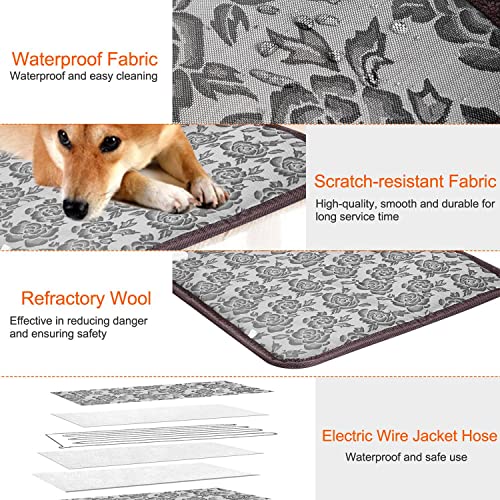 Pet Heating Pad, Cat Electric Heating Mat Waterproof, Pets Heated Bed Adjustable Dog Bed Warmer Electric Heating Mat with Chew Resistant Steel Cord (17.7x17.7, Flower)