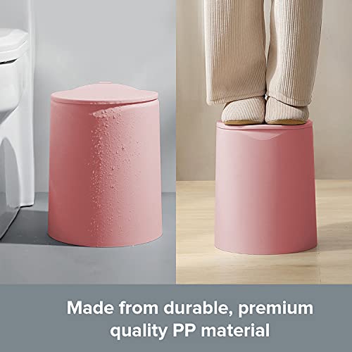 Modern Trash Can with Lid - Double Barrel Garbage Can - One Press Cover Motion Trash Can - Waterproof Waste Basket with Plastic Bin Garbage Bag Liner - Pink Trash Can, 8-Liter/2.1Gal Capacity