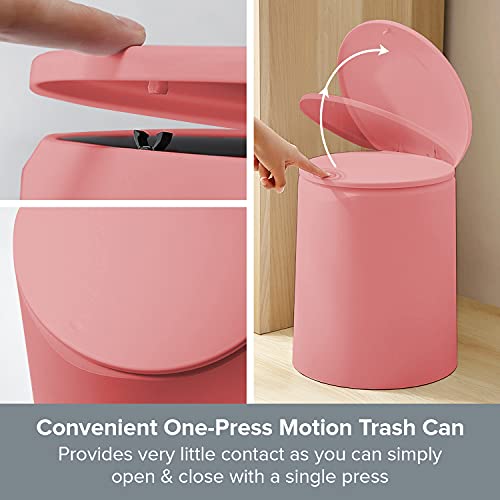 Modern Trash Can with Lid - Double Barrel Garbage Can - One Press Cover Motion Trash Can - Waterproof Waste Basket with Plastic Bin Garbage Bag Liner - Pink Trash Can, 8-Liter/2.1Gal Capacity