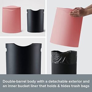 Modern Trash Can with Lid - Double Barrel Garbage Can - One Press Cover Motion Trash Can - Waterproof Waste Basket with Plastic Bin Garbage Bag Liner - Pink Trash Can, 8-Liter/2.1Gal Capacity