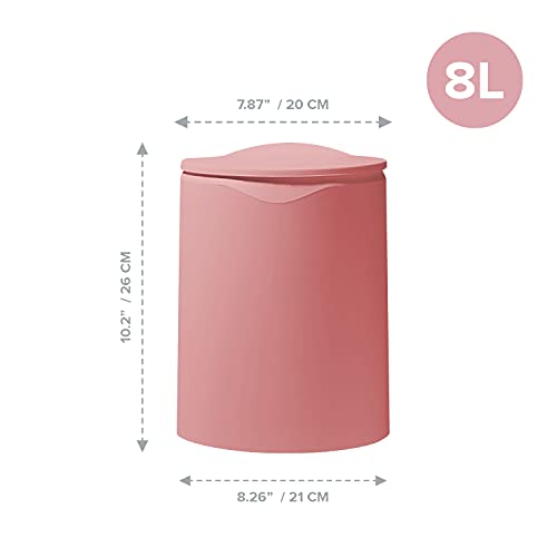 Modern Trash Can with Lid - Double Barrel Garbage Can - One Press Cover Motion Trash Can - Waterproof Waste Basket with Plastic Bin Garbage Bag Liner - Pink Trash Can, 8-Liter/2.1Gal Capacity