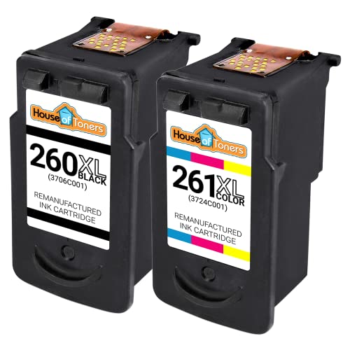 Houseoftoners Remanufactured Canon Pg-260 & 261XL Black & Color Ink Cartridge Replacement, High Yield 260 & 261XL Ink Cartridge for PIXMA TS5320, PIXMA TR7020-2 Pack (Black, Color)