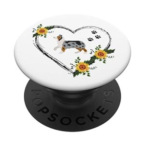 australian shepherd with sunflower heart on white popsockets swappable popgrip