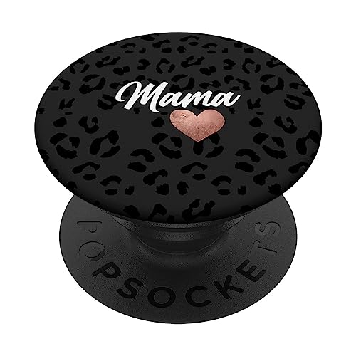 Mama Heart Black Leopard Cute Love Matching Family Mom Mommy PopSockets Swappable PopGrip