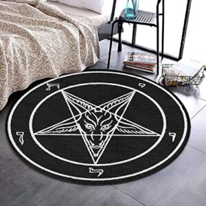 luxury soft round area rug home decor for bedroom living room office, aazazel storm goat pentagram satanic logo black, fashion throw rug circle carpet, 5ft diameter