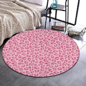 luxury soft round area rug home decor for bedroom living room office, pink cheetah leopard, fashion throw rug circle carpet, 5ft diameter