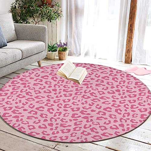 Luxury Soft Round Area Rug Home Decor for Bedroom Living Room Office, Pink Cheetah Leopard, Fashion Throw Rug Circle Carpet, 5ft Diameter