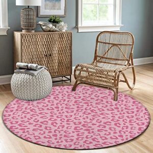 Luxury Soft Round Area Rug Home Decor for Bedroom Living Room Office, Pink Cheetah Leopard, Fashion Throw Rug Circle Carpet, 5ft Diameter