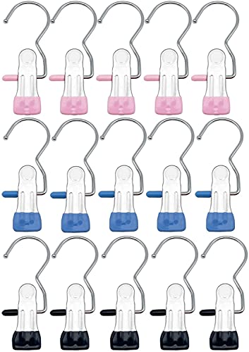 15 Pcs Laundry Hanging Hooks Set, Stainless Steel Hanging Hold Clips Portable Stainless Steel Home Travel Hangers Clips