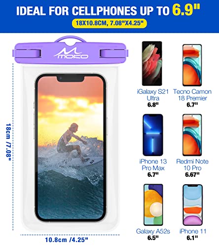 MoKo Universal Waterproof Phone Pouch 6Pack, IPX8 Phone Case Dry Bag Compatible with iPhone 14 13 12 11 Pro Max, XS Max/XR/SE 3, Galaxy S21 Ultra, Note 10 Plus/20 Ultra