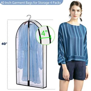 40" Garment Bags, 4" Gusseted Suit Cloth Bags for Hanging Clothes Closet Storage Travel for Coats Sweaters Shirts Suits Dress Costumes