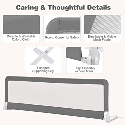 Costzon Toddlers Double Bed Rail Guard, Stainless Steel Folding Safety Bed Guard, Swing Down Bedrail, Kids Twin, Double, Full Size Queen & King, Set of 2 (Gray, 71-Inch)