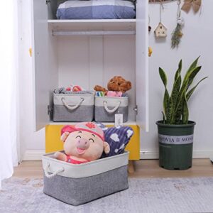 Fabric Storage Basket, Foldable Linen Storage Box for Nursery and Home, Collapsible Canvas Shelf Basket for Wardrobe or Bedroom, Grey and White