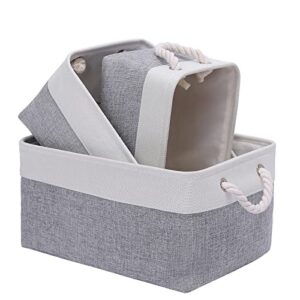 Fabric Storage Basket, Foldable Linen Storage Box for Nursery and Home, Collapsible Canvas Shelf Basket for Wardrobe or Bedroom, Grey and White