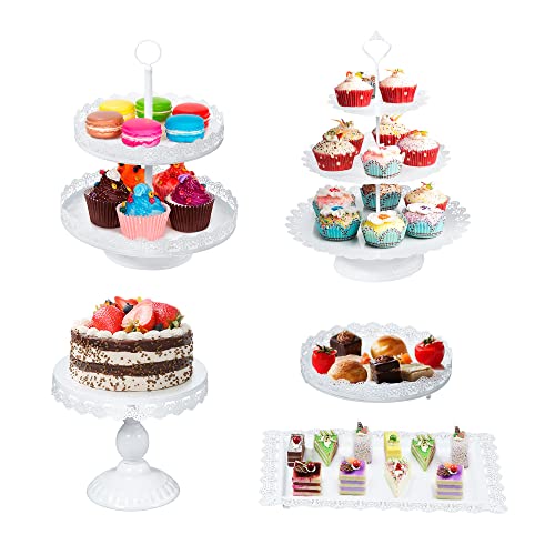 PETKABOO 5 Pack Cake Stand Set, Cupcake Holder Dessert Display Plate Decor Serving Platter for Birthday Party Wedding Baby Shower Festival Prom Home Decoration(White)