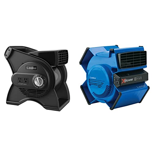 Lasko U12104 High Velocity Pro Pivoting Utility Fan, Black & High Velocity X-Blower Air Mover Utility 3-Speed 6-Position Fan with Electronic Controls, 11x9x12, Blue