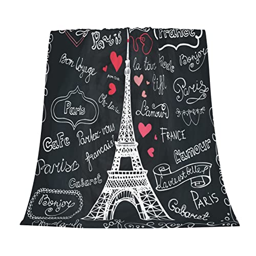 Eiffel Tower Style Love Heart Flannel Fleece Blanket Super Soft Cozy Plush Blankets Lightweight Microfiber Throw Blanket for Couch Sofa Bed