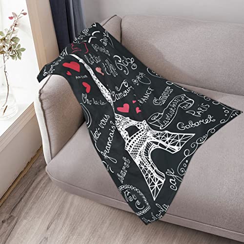 Eiffel Tower Style Love Heart Flannel Fleece Blanket Super Soft Cozy Plush Blankets Lightweight Microfiber Throw Blanket for Couch Sofa Bed