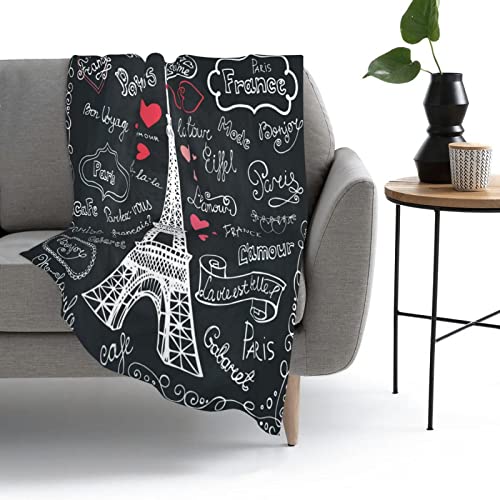 Eiffel Tower Style Love Heart Flannel Fleece Blanket Super Soft Cozy Plush Blankets Lightweight Microfiber Throw Blanket for Couch Sofa Bed