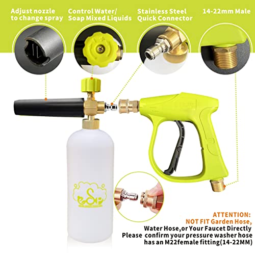 ESP Car Wash Foam Gun High Pressure Car Washer Household Water Gun Foam Generator Washing Snow Foam Blaster 5 Nozzle Tip M22 Adapter with 1 Liter Bottle Washing Mitts Towel