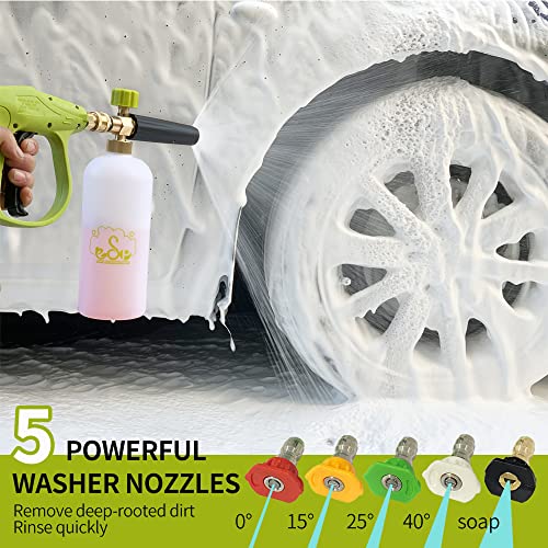 ESP Car Wash Foam Gun High Pressure Car Washer Household Water Gun Foam Generator Washing Snow Foam Blaster 5 Nozzle Tip M22 Adapter with 1 Liter Bottle Washing Mitts Towel