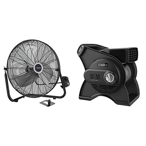 Lasko 20" High Velocity Quick Mount, Easily Converts from a Floor Wall Fan, 7 x 22 x 22 inches, Black & U12104 High Velocity Pro Pivoting Utility Fan for Cooling, 12.2 x 9.6 x 12.3 inches, Black