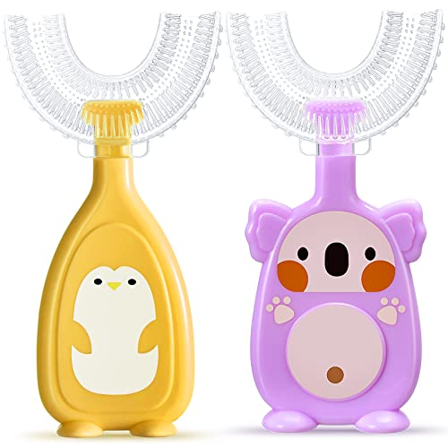 Cunhill 2 Pieces Kids U Shaped Toothbrush 360 Degrees Toddler Toothbrush Soft Silicone Brush Head Tooth Brush U Type Toothbrush for Toddlers Ages 2-6 (Classic Style,2-6 Years)