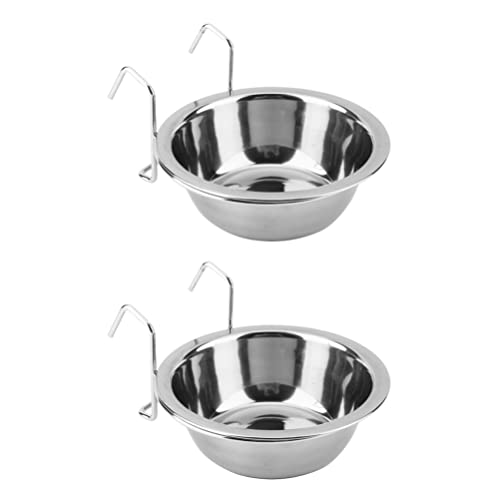 Generic 2 Sets Stainless Steel Pet Feeder Hanging Parrot Bowls Dog Water Container Bird Cage Accessories for Pet Dog Cat Bird Size M