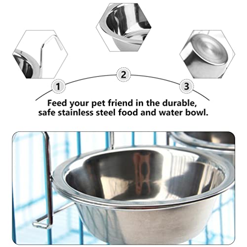 Generic 2 Sets Stainless Steel Pet Feeder Hanging Parrot Bowls Dog Water Container Bird Cage Accessories for Pet Dog Cat Bird Size M