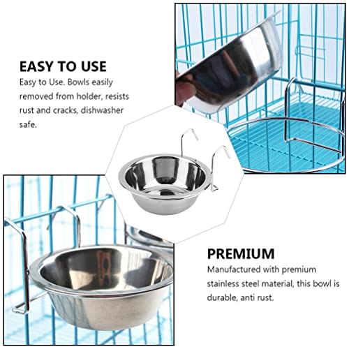 Generic 2 Sets Stainless Steel Pet Feeder Hanging Parrot Bowls Dog Water Container Bird Cage Accessories for Pet Dog Cat Bird Size M