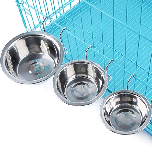 Generic 2 Sets Stainless Steel Pet Feeder Hanging Parrot Bowls Dog Water Container Bird Cage Accessories for Pet Dog Cat Bird Size M