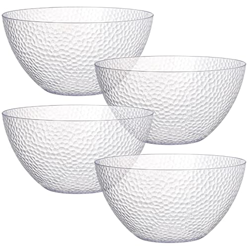 Suwimut 4 Pack Clear Plastic Serving Bowls for Parties, 135 OZ Large Round Disposable Plastic Snack or Salad Bowl, Clear Chip Bowls Plastic Candy Dish Salad Serving Containers