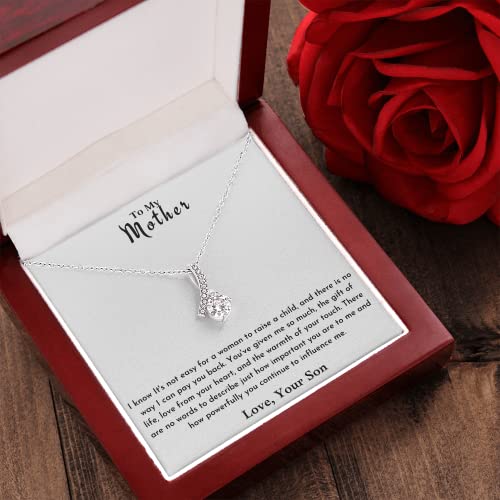 To My Mother Necklace-14K White Gold Necklace-Gift Mom From Son-Son Mom Gift-Birthday Gift Mom From Son-Son Mother Gift,Jewelry Necklace,Gift Necklace Message Card Gift Box (Lux, Color Multy