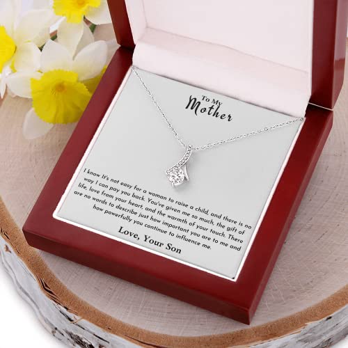 To My Mother Necklace-14K White Gold Necklace-Gift Mom From Son-Son Mom Gift-Birthday Gift Mom From Son-Son Mother Gift,Jewelry Necklace,Gift Necklace Message Card Gift Box (Lux, Color Multy