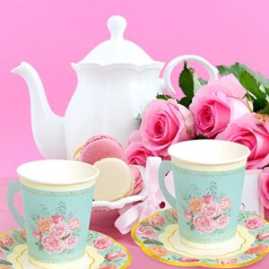 ceiba tree Tea Party Decorations Paper Tea Cups with Handles and Saucers Disposable Floral Birthday Supplies Favors 24 Sets