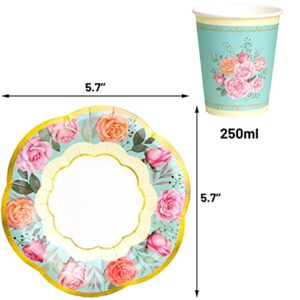 ceiba tree Tea Party Decorations Paper Tea Cups with Handles and Saucers Disposable Floral Birthday Supplies Favors 24 Sets