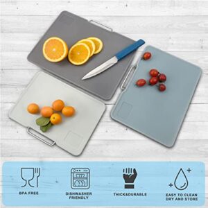 FIVETAS cutting boards for kitchen dishwasher safe,set of 3 with holder,plastic cutting boards with Easy-Grip Handles.GARLIC GRINDING AREA. BPA Free, Non-porous Non-Slip Feet