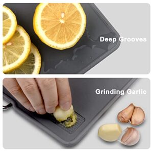 FIVETAS cutting boards for kitchen dishwasher safe,set of 3 with holder,plastic cutting boards with Easy-Grip Handles.GARLIC GRINDING AREA. BPA Free, Non-porous Non-Slip Feet