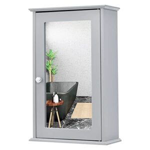 loko bathroom medicine cabinet with mirror, wall mounted storage cabinet with single mirrored door and adjustable shelf for bathroom, living room or entryway, 13.5 x 6 x 21 inches (grey)