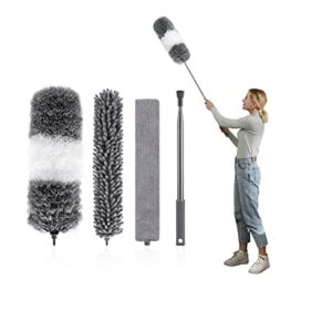 YVYV Microfiber Feather Duster 4PCS - Extendable & Bendable Dusters with Long Extension Pole, Washable Lightweight Dusters for Cleaning Ceiling Fan, High Ceiling, Blinds, Furniture, Cars