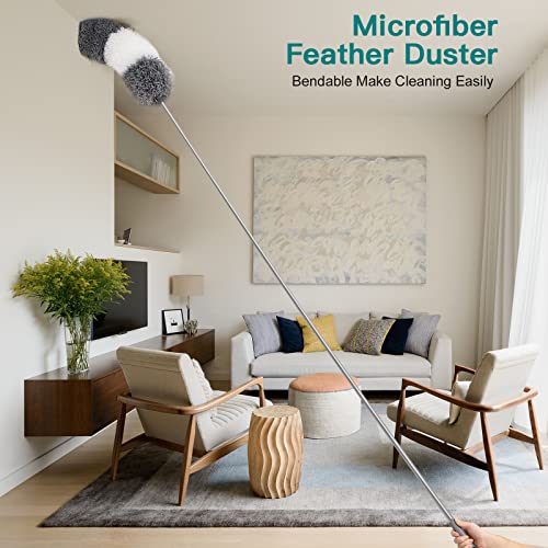 YVYV Microfiber Feather Duster 4PCS - Extendable & Bendable Dusters with Long Extension Pole, Washable Lightweight Dusters for Cleaning Ceiling Fan, High Ceiling, Blinds, Furniture, Cars