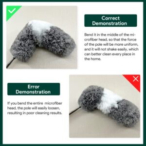 YVYV Microfiber Feather Duster 4PCS - Extendable & Bendable Dusters with Long Extension Pole, Washable Lightweight Dusters for Cleaning Ceiling Fan, High Ceiling, Blinds, Furniture, Cars