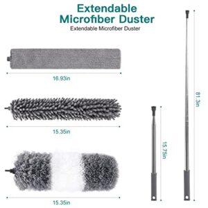 YVYV Microfiber Feather Duster 4PCS - Extendable & Bendable Dusters with Long Extension Pole, Washable Lightweight Dusters for Cleaning Ceiling Fan, High Ceiling, Blinds, Furniture, Cars