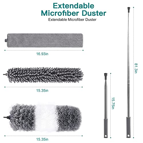 YVYV Microfiber Feather Duster 4PCS - Extendable & Bendable Dusters with Long Extension Pole, Washable Lightweight Dusters for Cleaning Ceiling Fan, High Ceiling, Blinds, Furniture, Cars