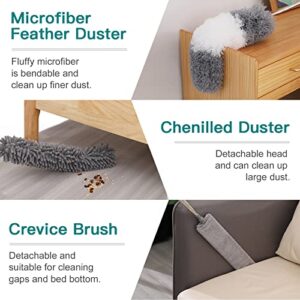 YVYV Microfiber Feather Duster 4PCS - Extendable & Bendable Dusters with Long Extension Pole, Washable Lightweight Dusters for Cleaning Ceiling Fan, High Ceiling, Blinds, Furniture, Cars