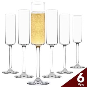 Chouggo Champagne Flutes Glass Set of 6, Hand Blown Crystal Champagne Glasses - Premium Crystal - Gift for Mother's Day, Birthday, Wedding, Anniversary, Christmas - 6oz, Clear