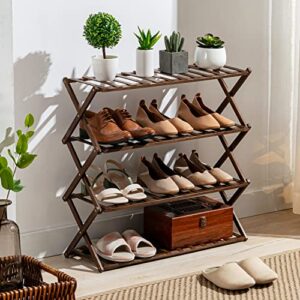 aleavic foldable bamboo shoe rack, 4-tier shoe rack, installation-free shoe rack, multifunctional freestanding shoe rack for closet, entryway, balcony, living room, bedroom, brown