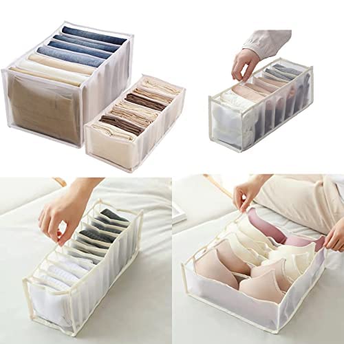 MENGHUONIAN 7Grid Washable Wardrobe Clothes Organizers and Storage Wardrobe - Wardrobe Clothes Organizer (Off White,5PCS Jeans-Leggings-Bra-Panties-Socks)